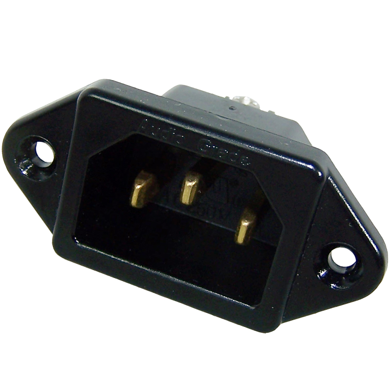 Gold plated, black bodied, IEC inlet mains socket | Hifi Collective
